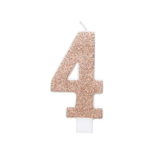 4' Glitter Number Age Candles / Rose Gold - Party Experts