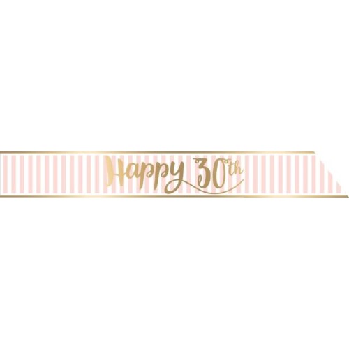 Rose Pink & Gold "Happy 30th" Sash (Age 30) - Party Experts